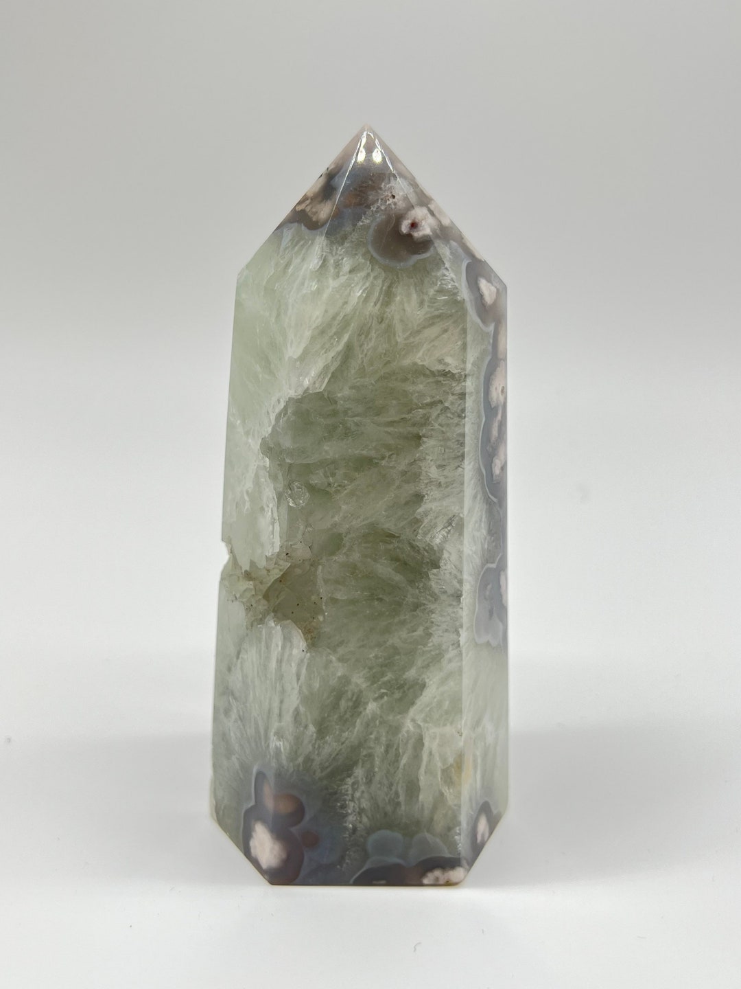 Rare Green Crystal Flower Agate Tower - Chlorite Crystal Point - Etsy