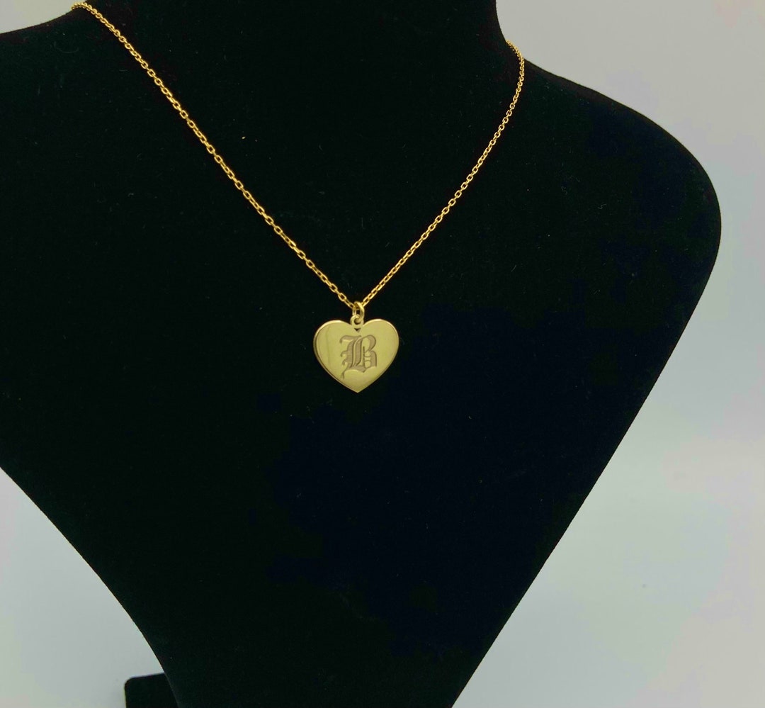 Old English Heart Initial Necklace - Custom Heart Old English Necklace ...