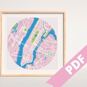 New York Map Cross Stitch Pattern, New York Cross Stitch Pattern, NYC ...