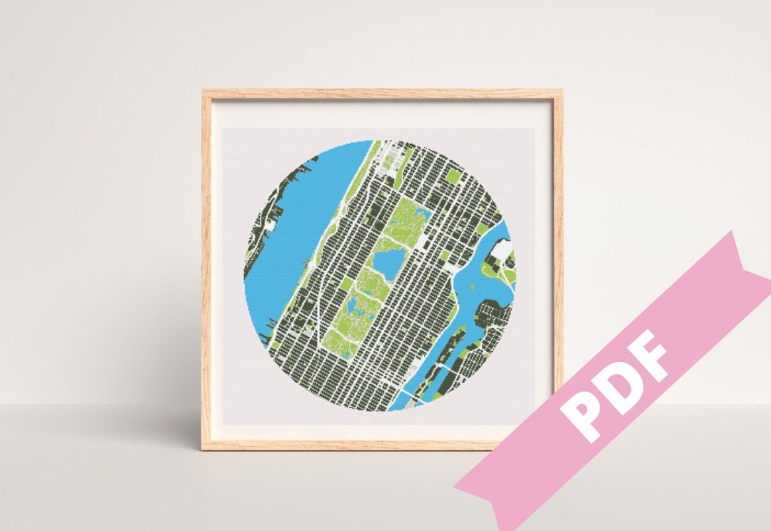 Manhattan Map Cross Stitch Pattern, New York Cross Stitch Pattern ...