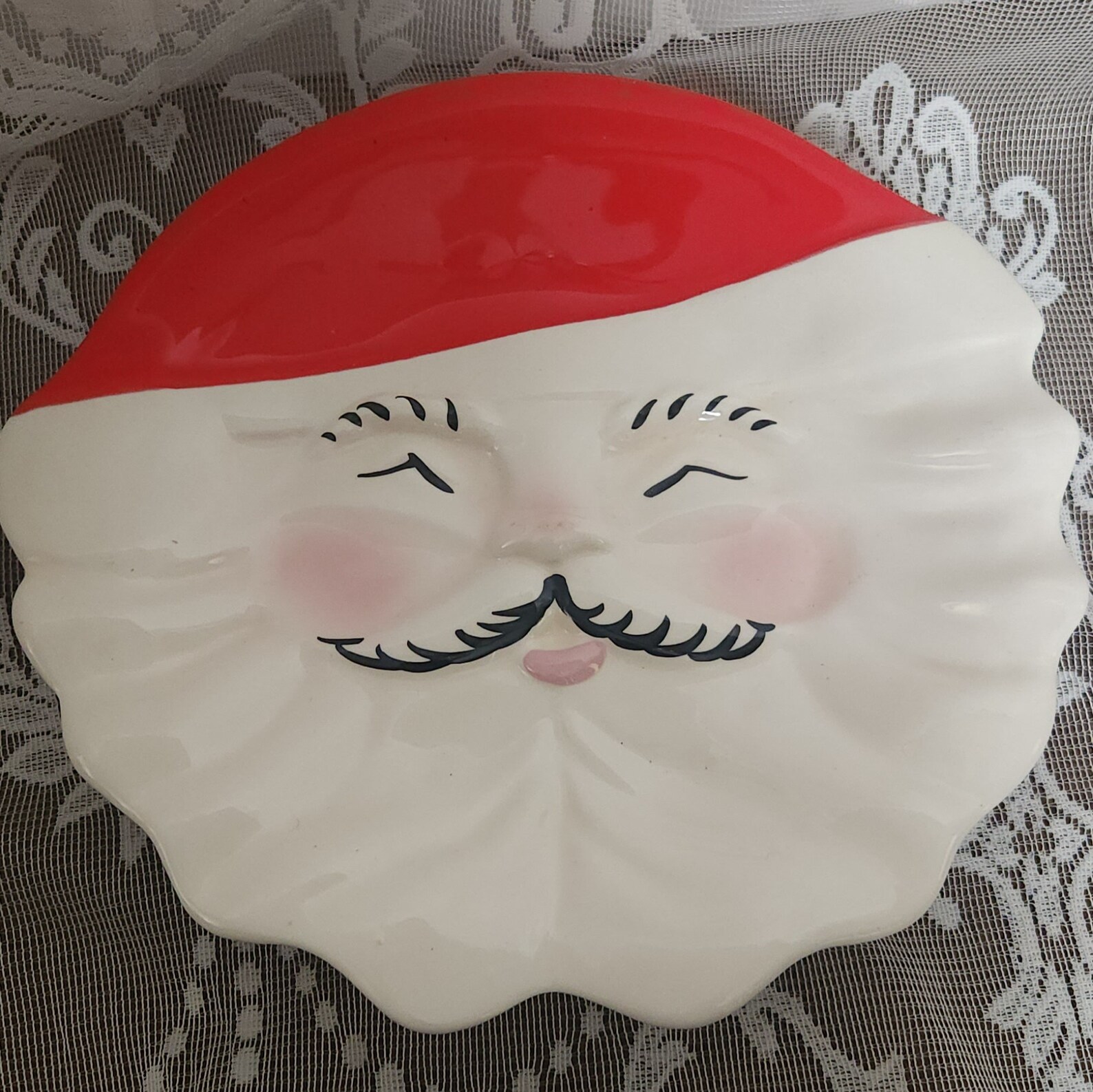Vintage Santa Claus Face Plate Serving Tray Cookie Platter Davlee ...