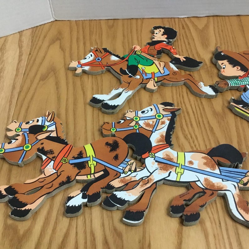 Vintage the Dolly Toy Co Cowboy Western Stagecoach Nursery Wall Art Set ...