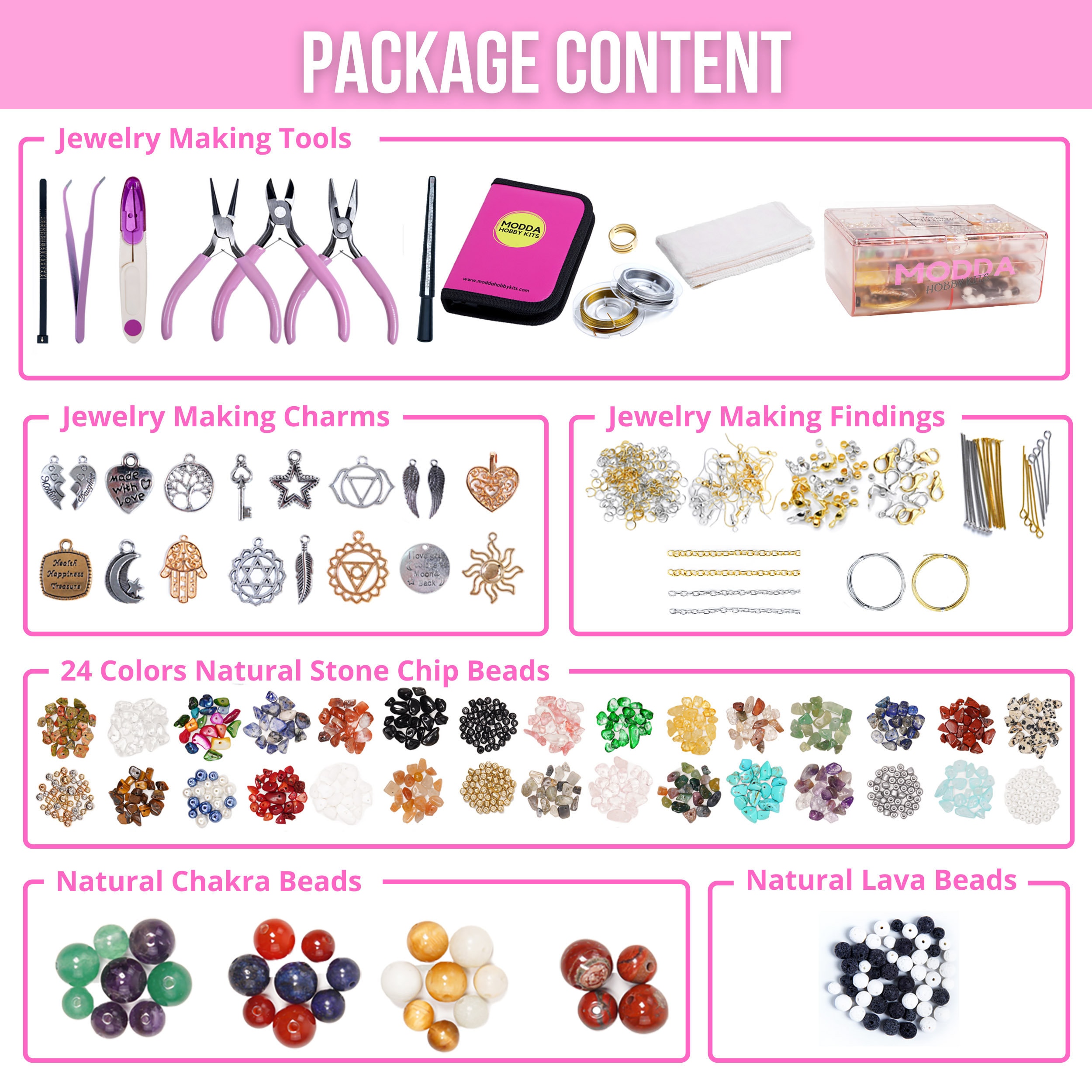 Modda Natural Stone Jewelry Making Kit, Crystal, Lava, Chakra Beads ...