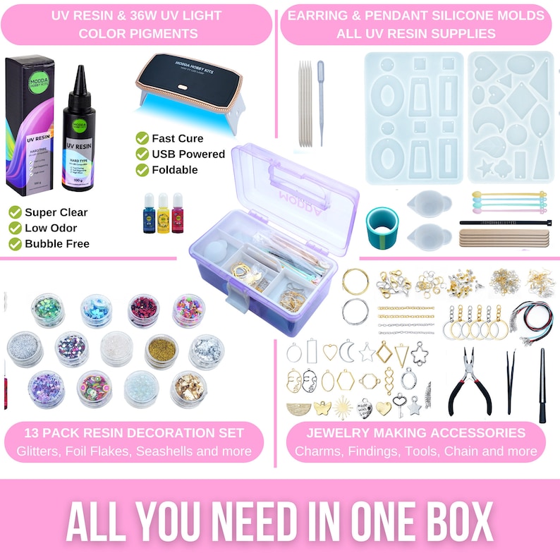 MODDA UV Resin Kit With Light for Beginners , Resin Jewelry Making Kit ...