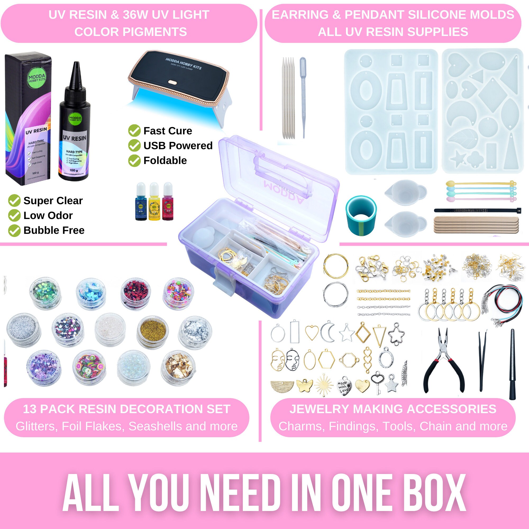 MODDA UV Resin Kit With Light for Beginners , Resin Jewelry Making Kit ...