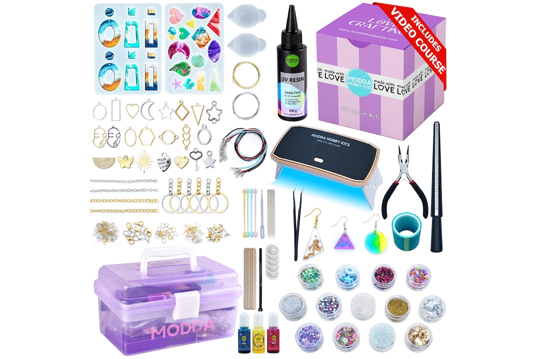 MODDA UV Resin Kit With Light for Beginners , Resin Jewelry Making Kit ...