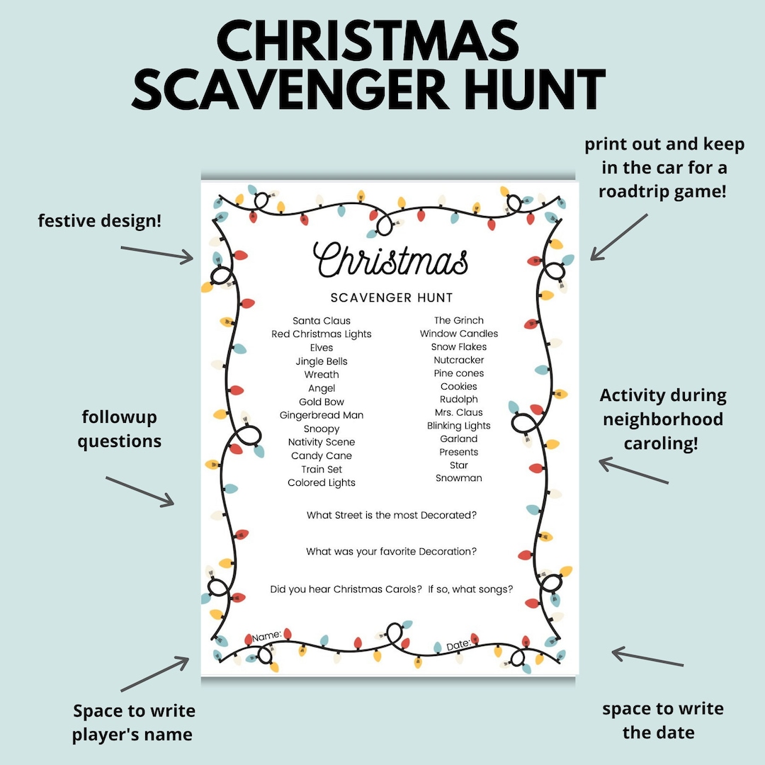 Christmas Scavenger Hunt, Holiday Scavenger Hunt, Holiday Car Game ...
