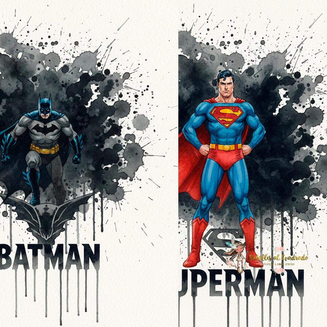 Superhero-inspired Art Set, Watercolor and Ink Illustrations, Dark and ...