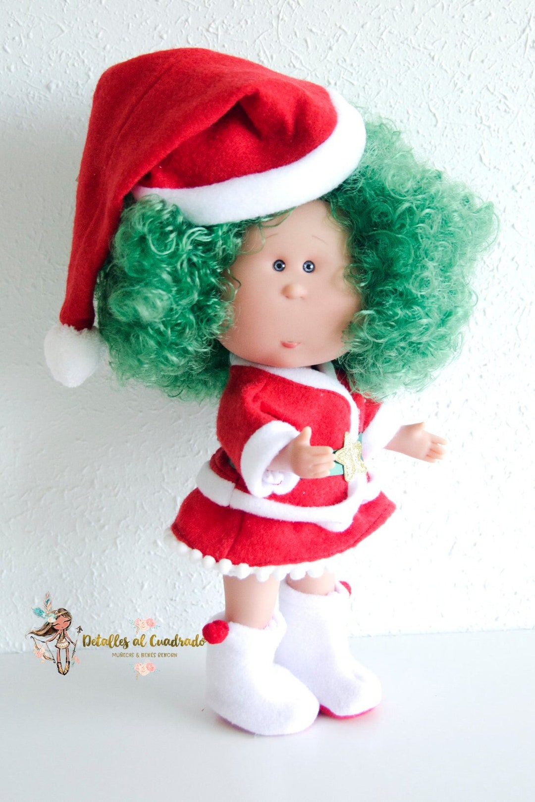 Mia Navidad Collection Doll, Curly Hair Doll, Green Hair Doll ...