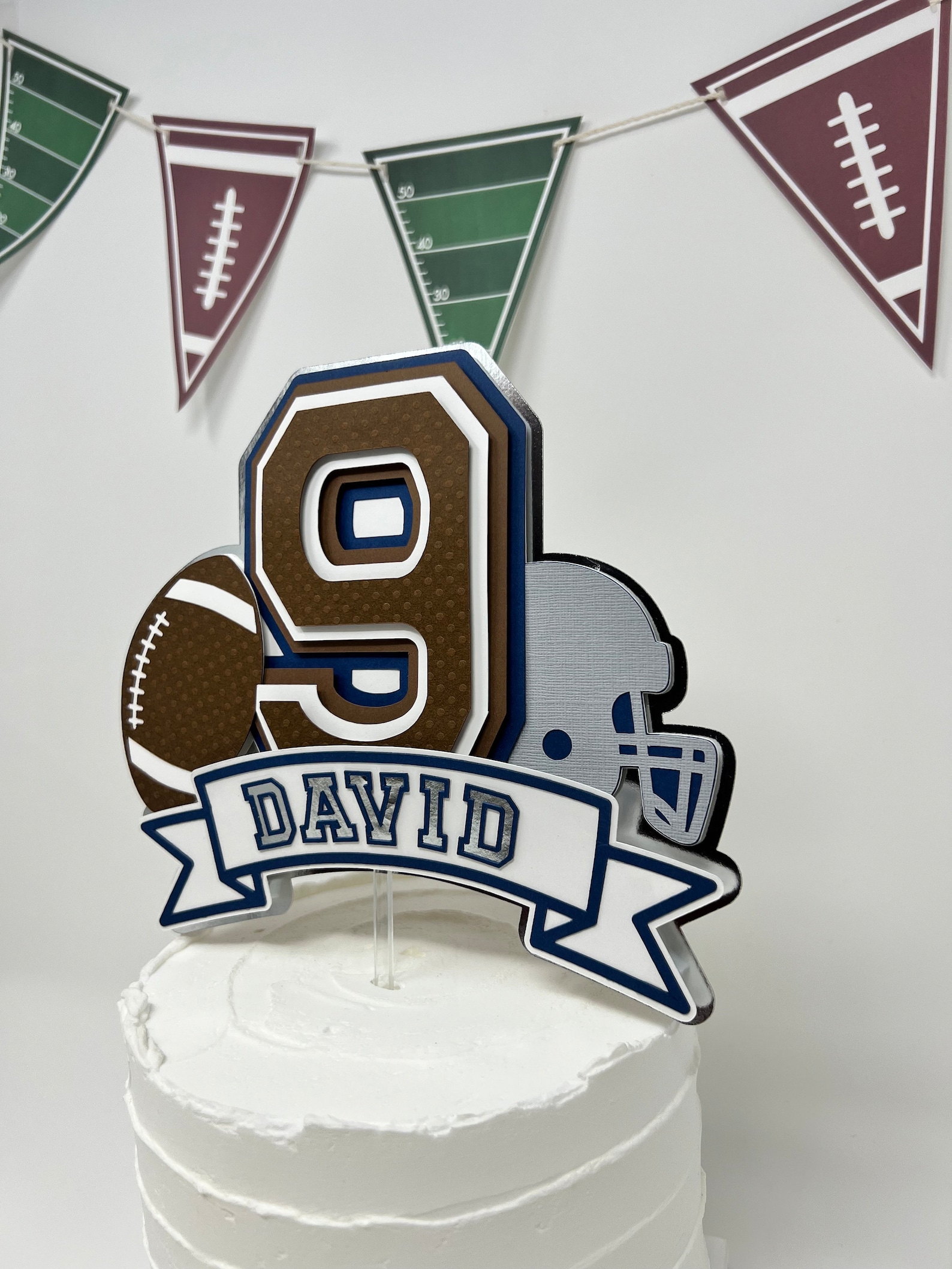 Personalized Football Cake Topper: Navy & Silver Birthday Party Decor ...