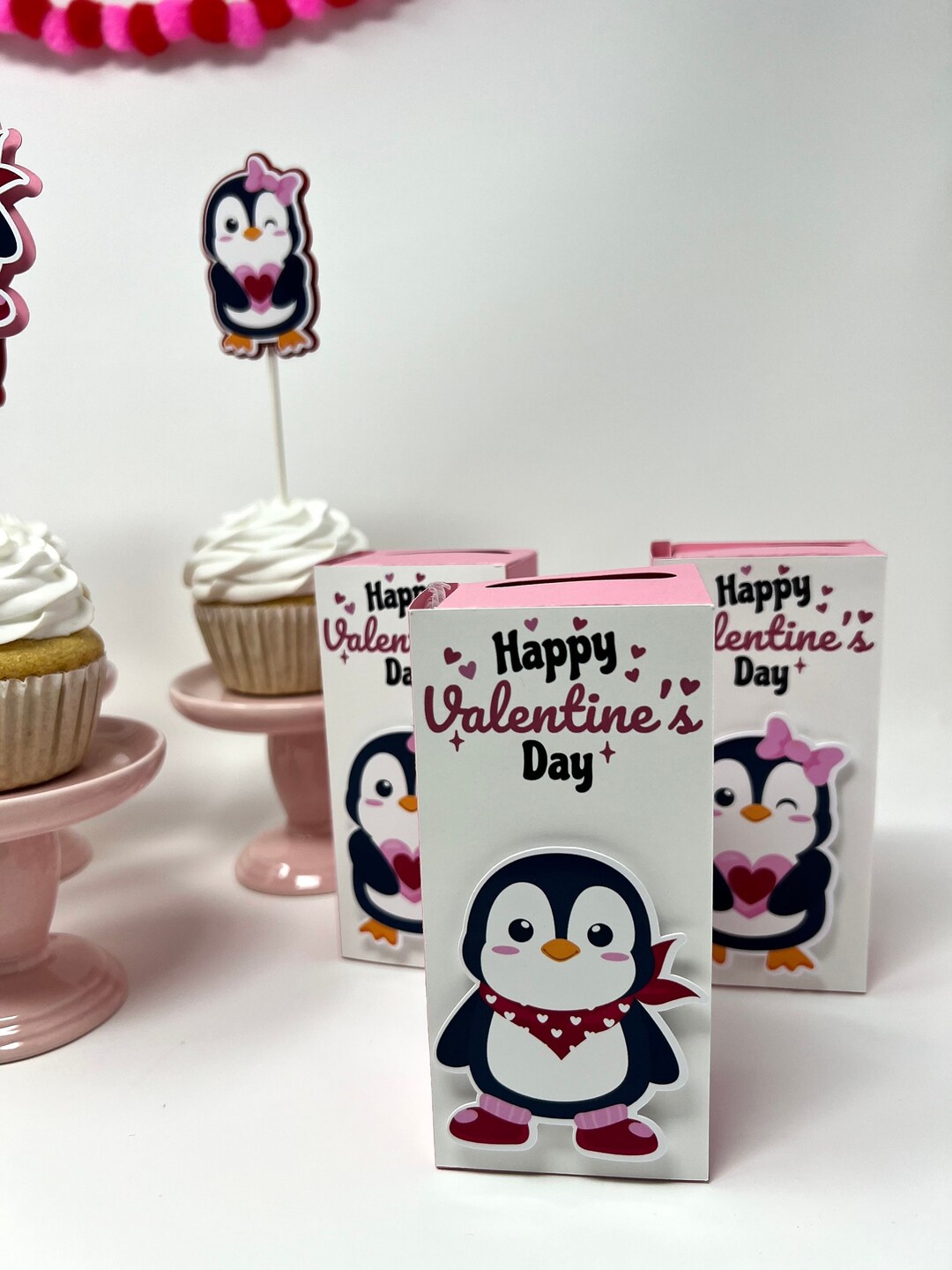 Valentines Juice Box Holders Penguin Party Valentines Party Decorations ...