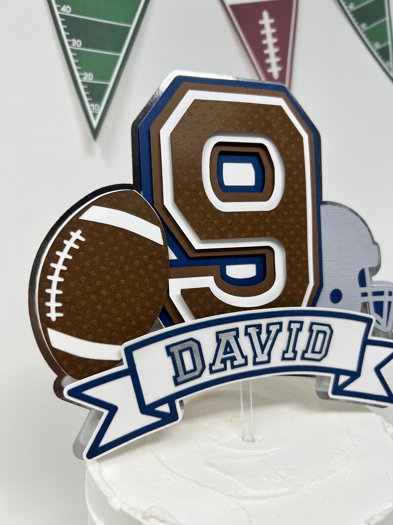 Personalized Football Cake Topper: Navy & Silver Birthday Party Decor ...