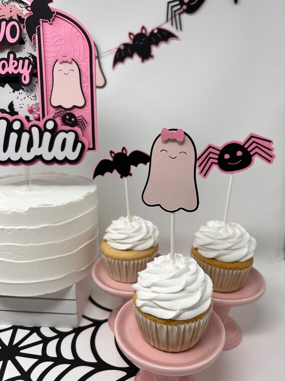 Pink Halloween Halloween Cupcake Toppers Cute Ghost - Etsy
