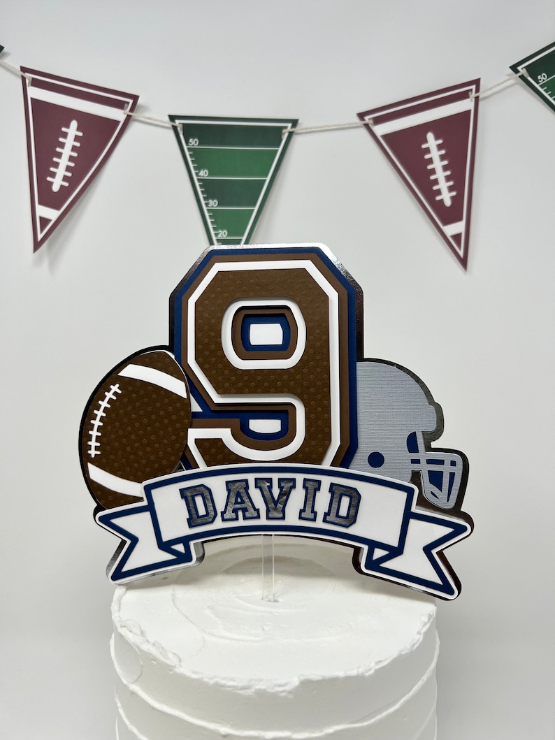 Personalized Football Cake Topper: Navy & Silver Birthday Party Decor ...