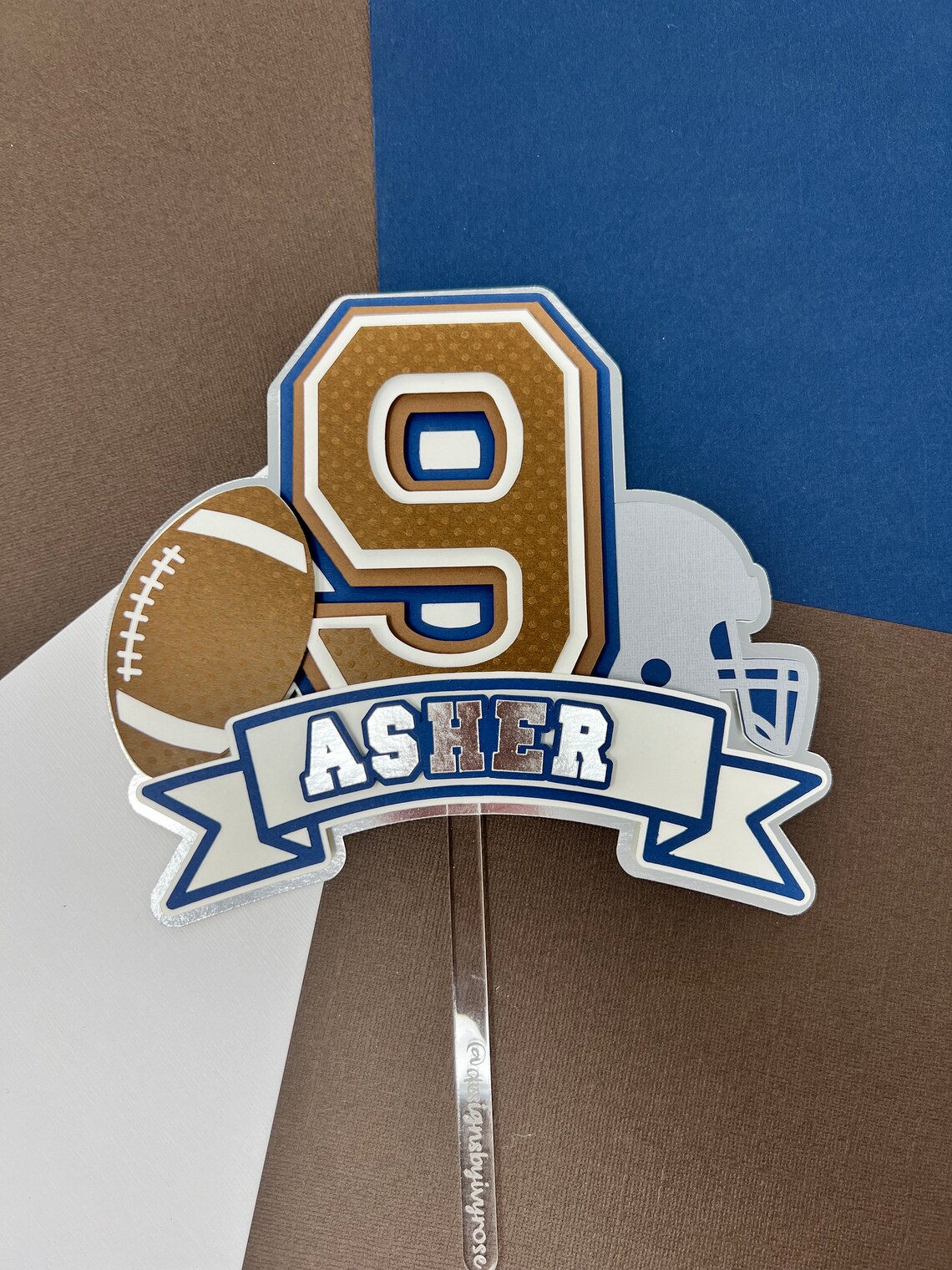 Personalized Football Cake Topper: Navy & Silver Birthday Party Decor ...