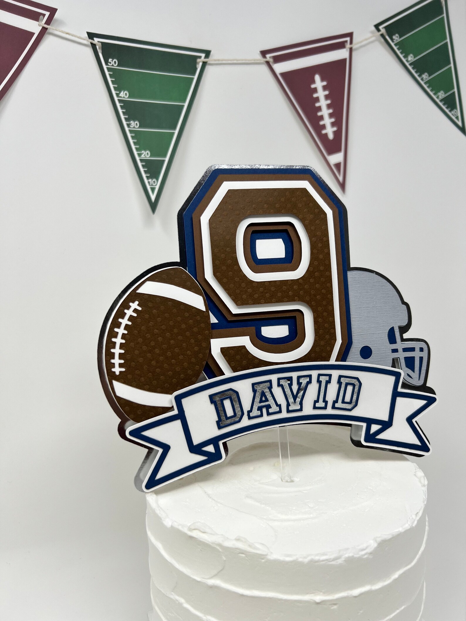 Personalized Football Cake Topper: Navy & Silver Birthday Party Decor ...
