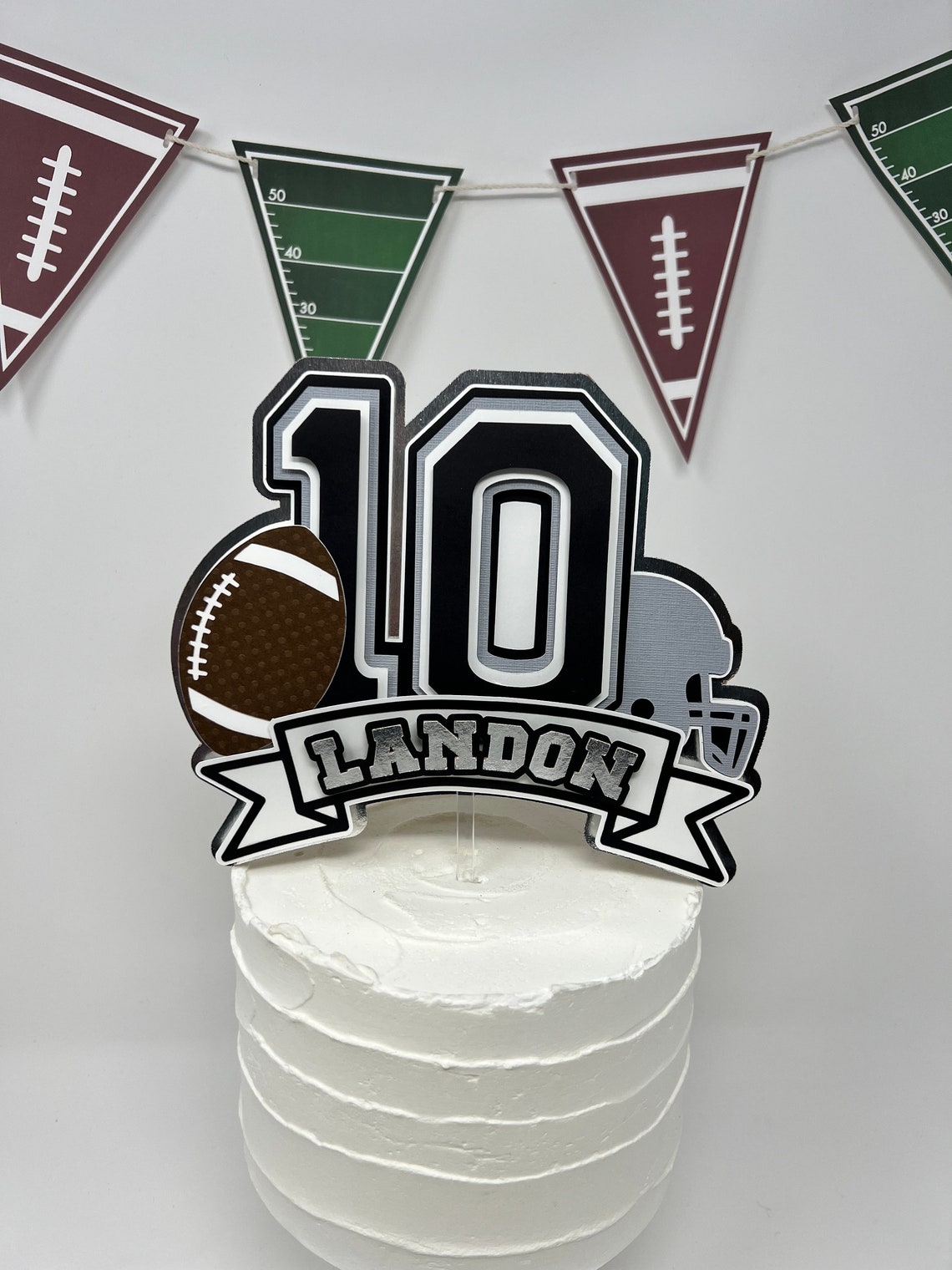 Personalized Football Cake Topper: Navy & Silver Birthday Party Decor ...