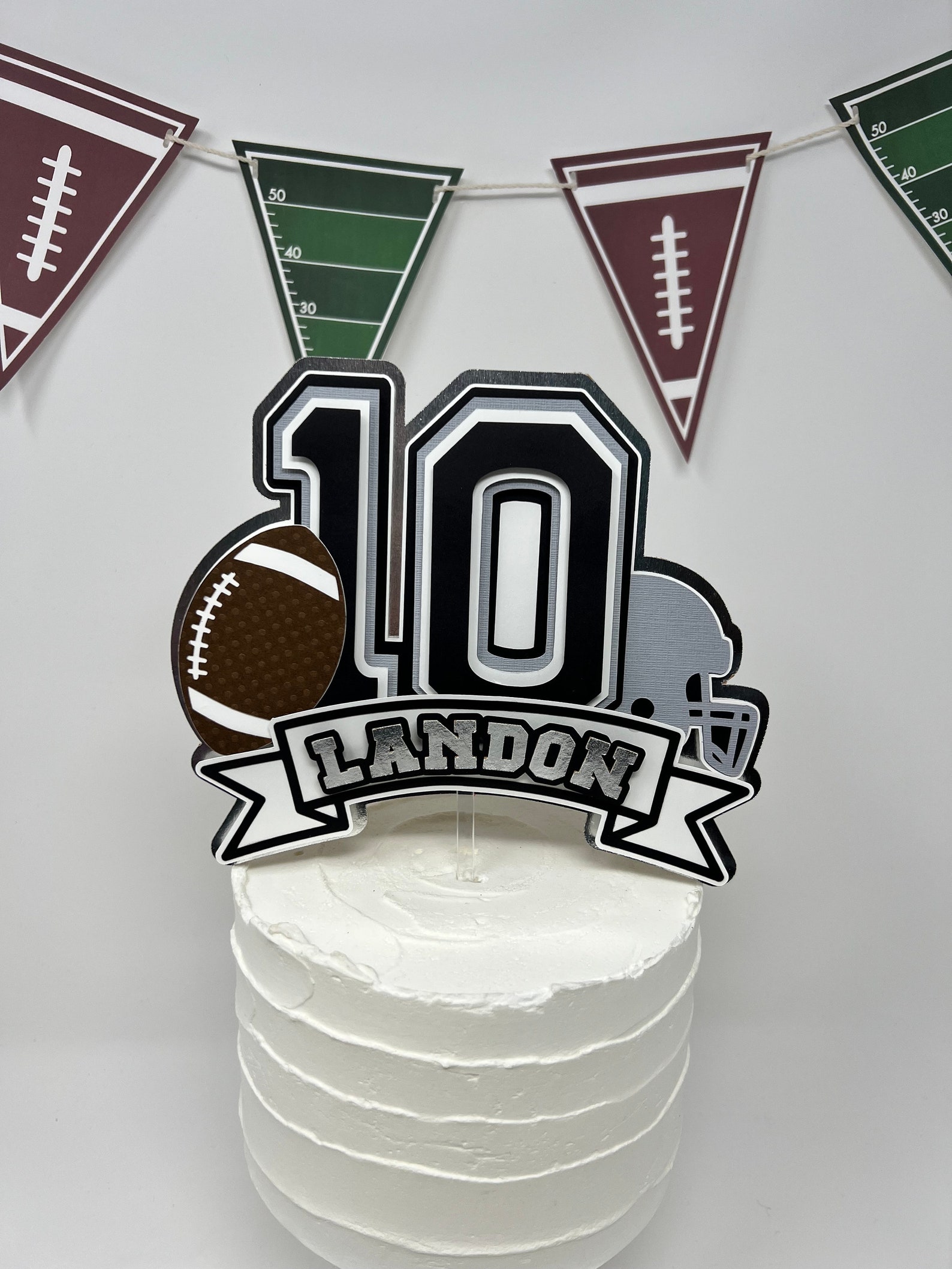 Personalized Football Cake Topper: Navy & Silver Birthday Party Decor ...