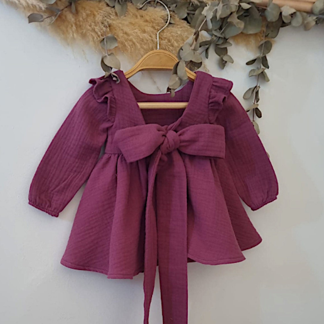 Maroon Baby Girl Dress Girls Long Sleeve Muslin Dress Girls - Etsy