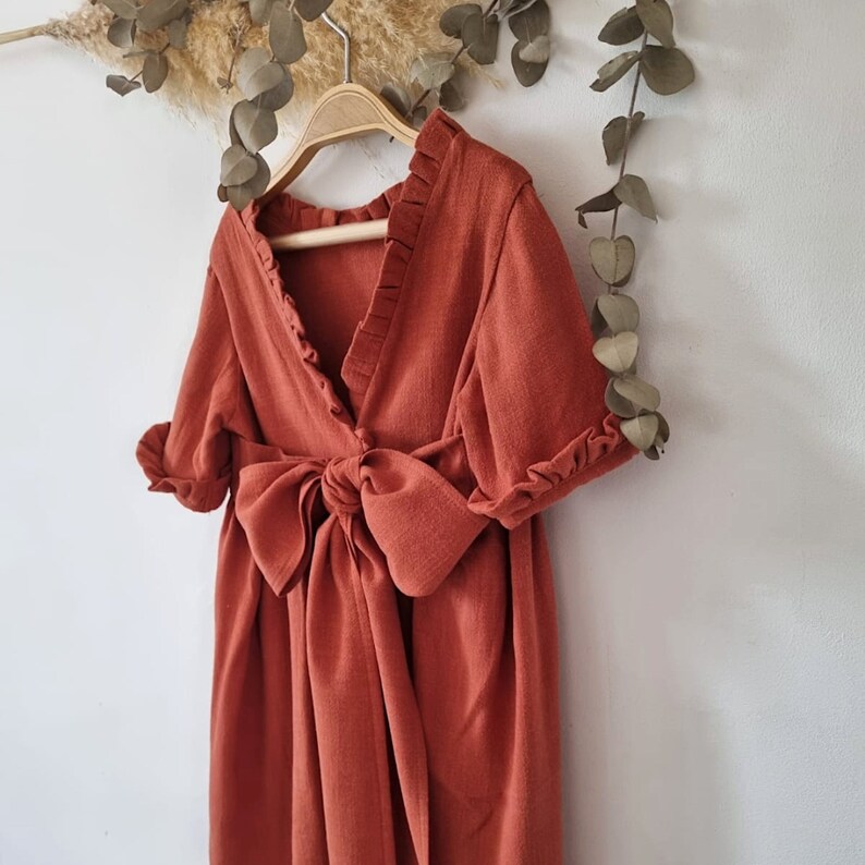 Sage Green Boho Flower Girl Dress, Fall Dress for Girls, Rustic Linen ...