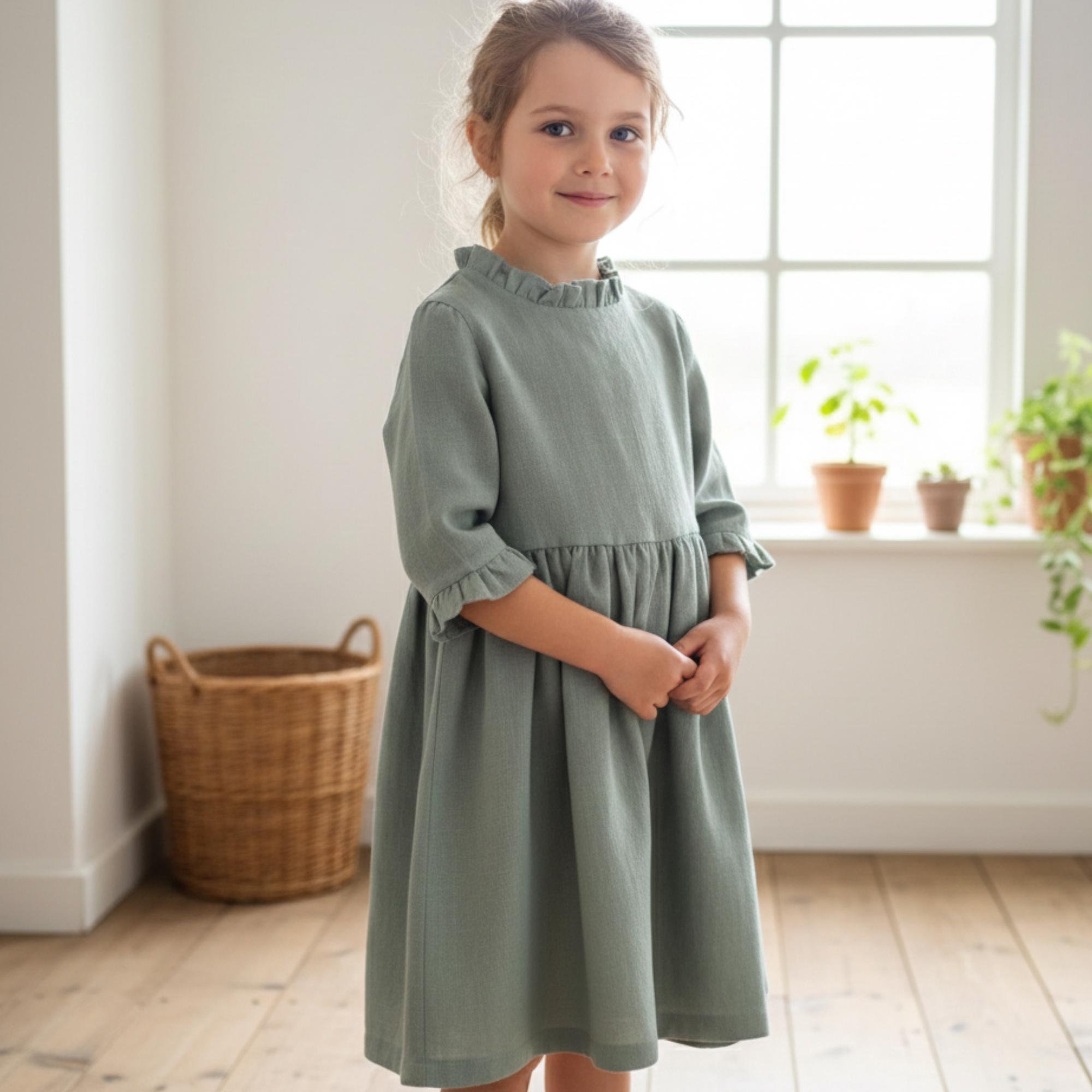 Sage Green Linen Girl Dress, Boho Fall Dress for Toddler, Rustic ...