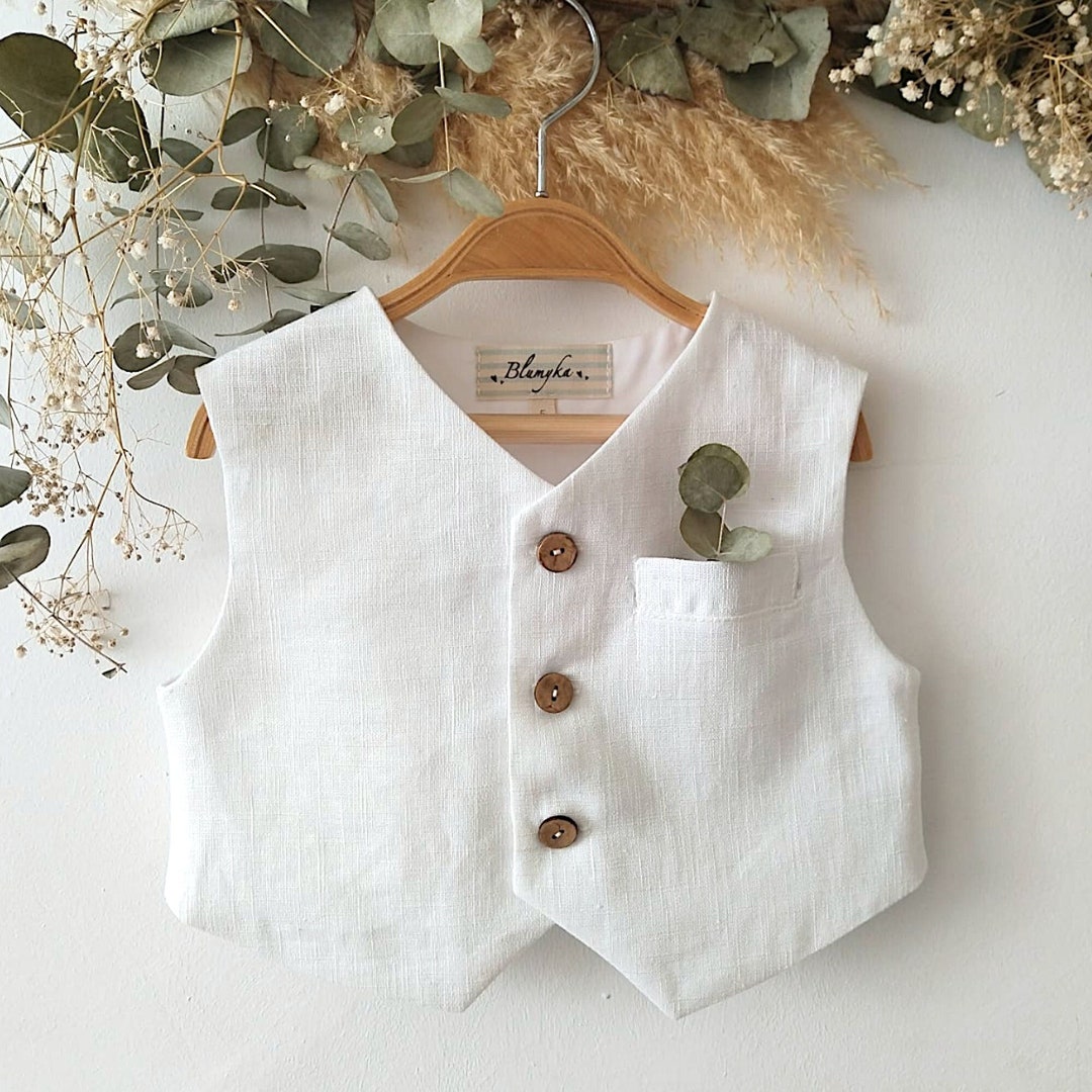 Linen Button Down Vest for Little Boys, Toddler Boy White Linen Suit ...