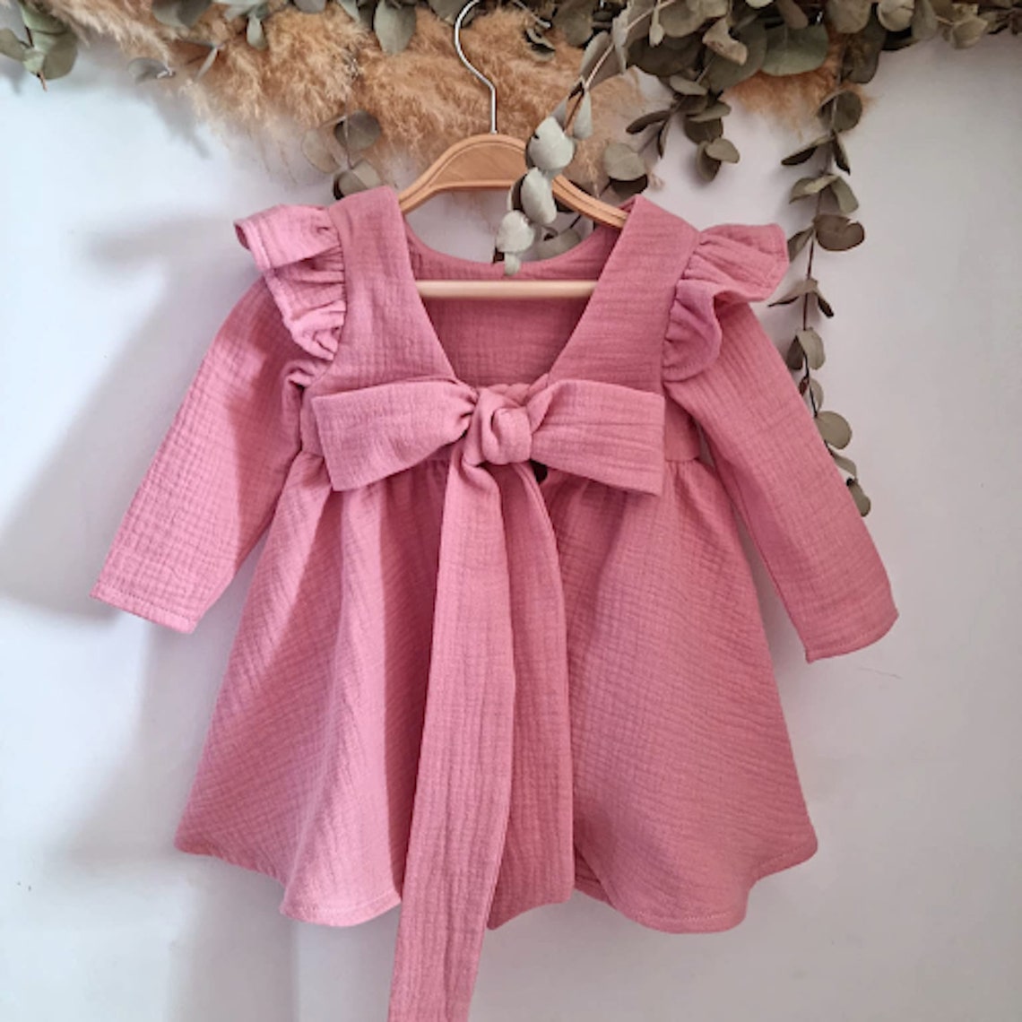 Girl Powder Pink Dress Autumn Long Sleeve Muslin Dress for - Etsy
