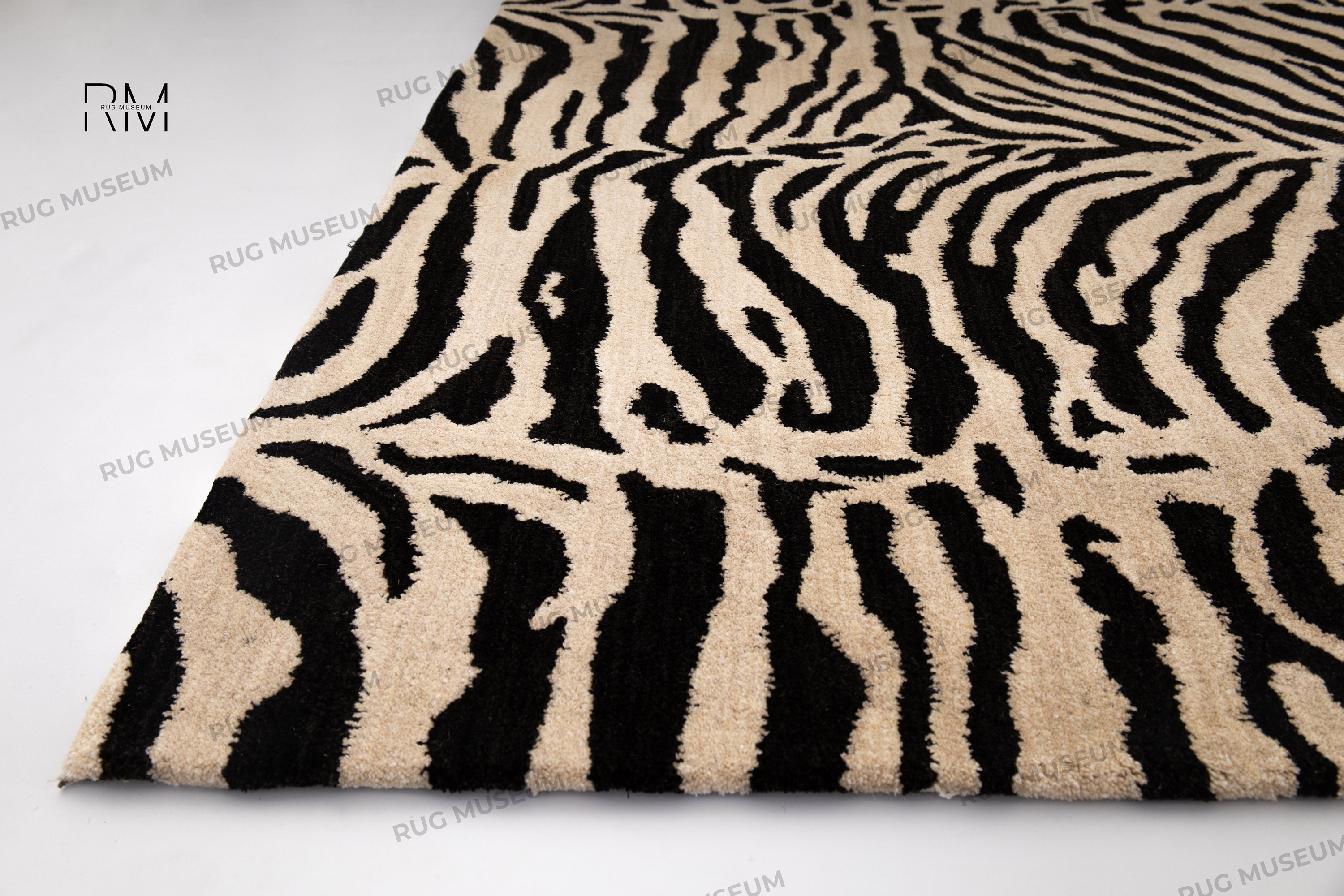 Brand New Hand Tufted Modern Style Woolen Area Rug Zebra Beige & Black ...