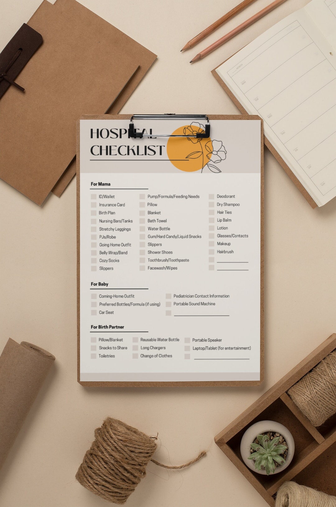Hospital Bag Checklist - Birth Checklist - Downloadable Hospital List ...