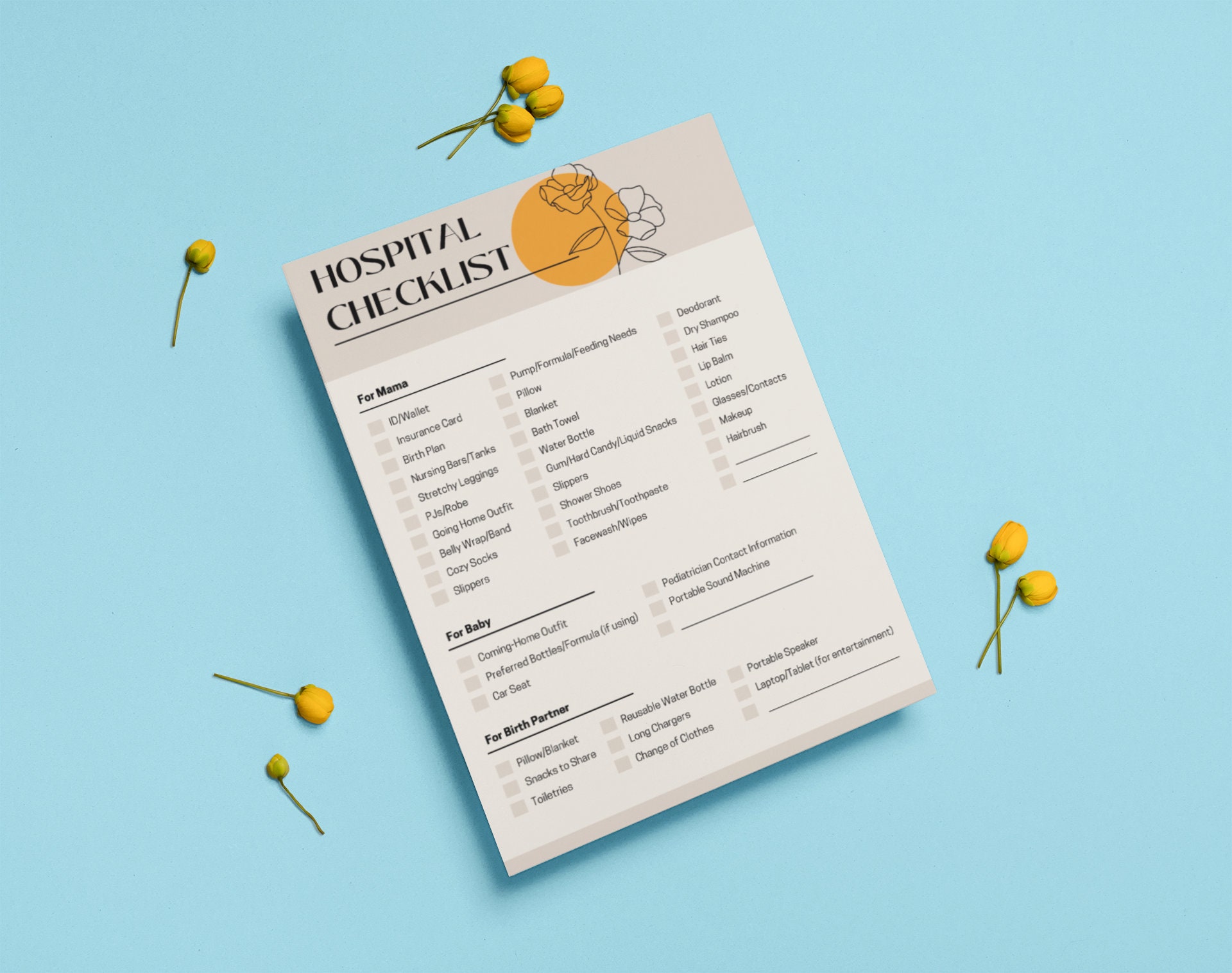 Hospital Bag Checklist - Birth Checklist - Downloadable Hospital List ...