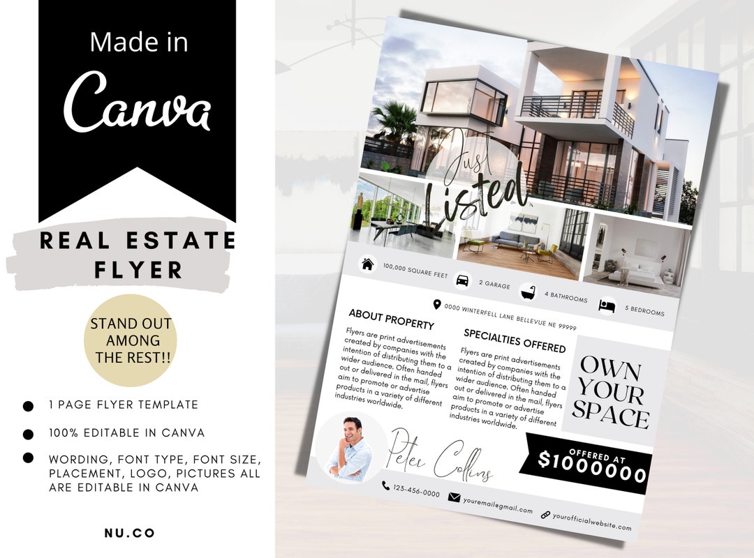 Real Estate Flyer Template 1 Page | Just Listed Flyer | Realtor Flyer ...