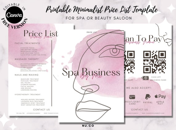 Printable Price List Template Editable Spa and Salon Price | Etsy