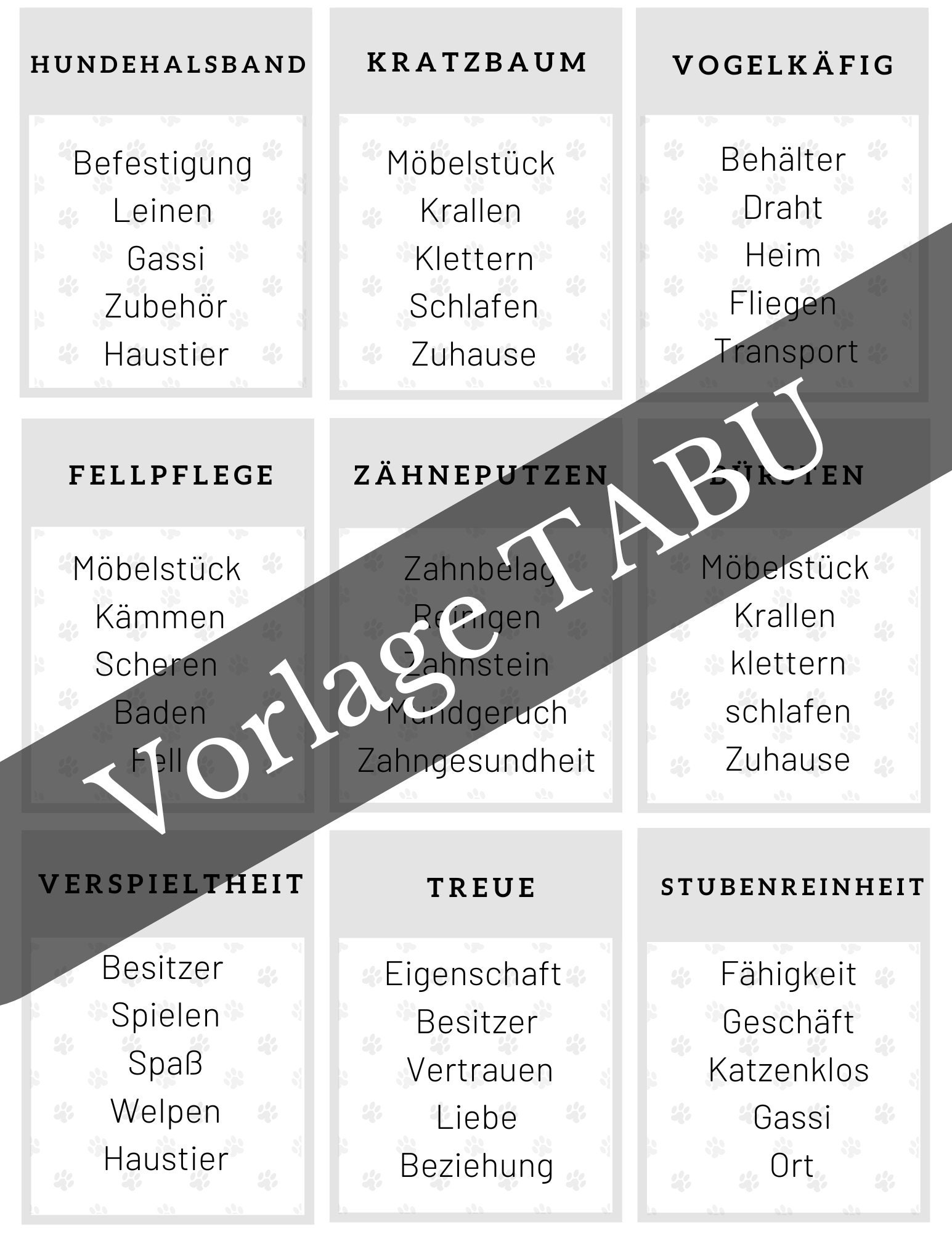 Taboo Game Everything About Pets, Accessories, Care, Puzzles, Game ...