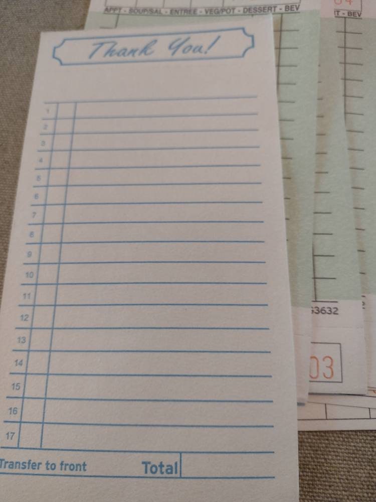 Guest Checks, Restaurant Receipt Book, Retro Vintage Style Ephemera, 10 ...