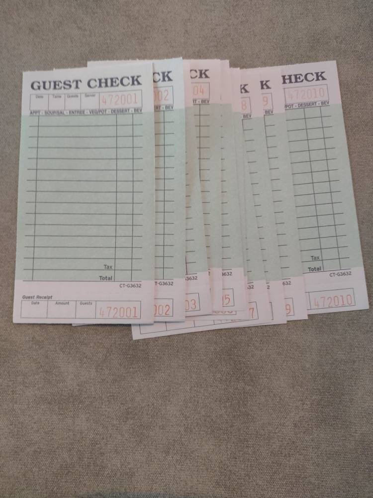Guest Checks, Restaurant Receipt Book, Retro Vintage Style Ephemera, 10 ...