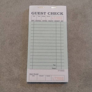 Guest Checks, Restaurant Receipt Book, Retro Vintage Style Ephemera, 10 ...