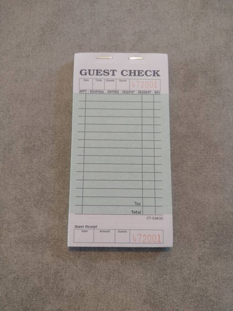 Guest Checks, Restaurant Receipt Book, Retro Vintage Style Ephemera, 10 ...