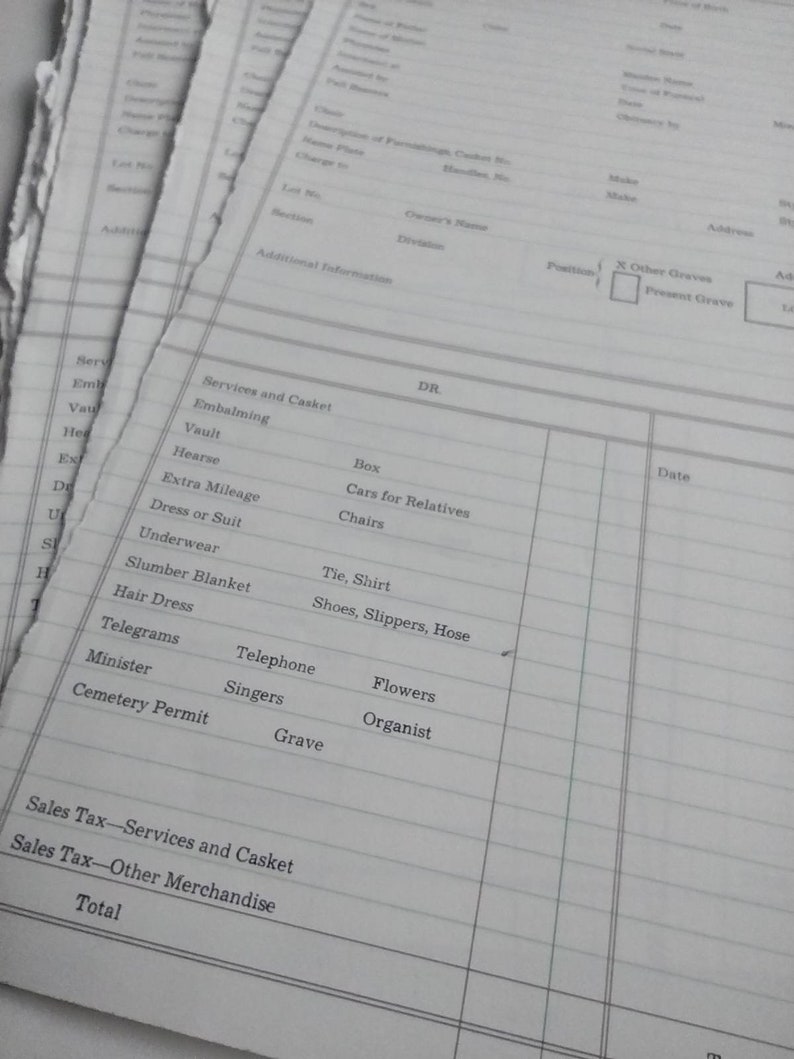 Ledger Paper, Vintage Funeral Home Record and Ledger Paper, Junk ...