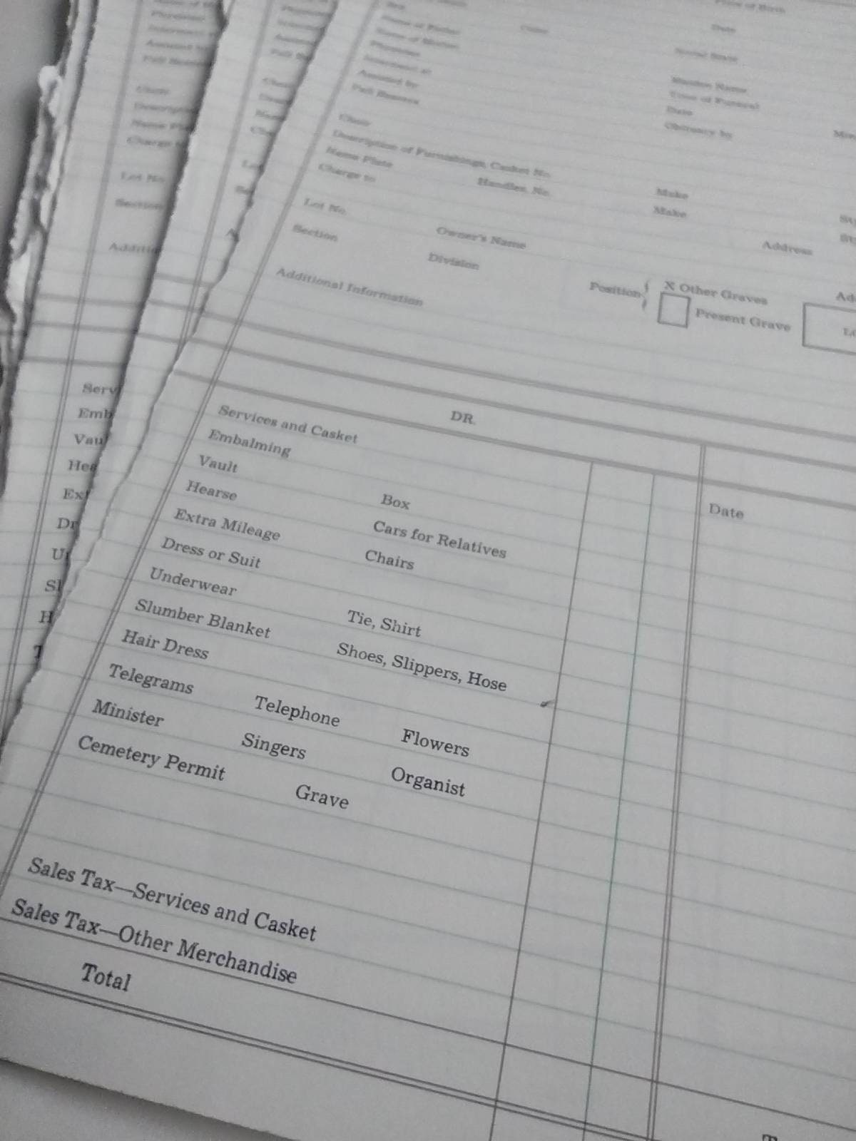 Ledger Paper, Vintage Funeral Home Record and Ledger Paper, Junk ...