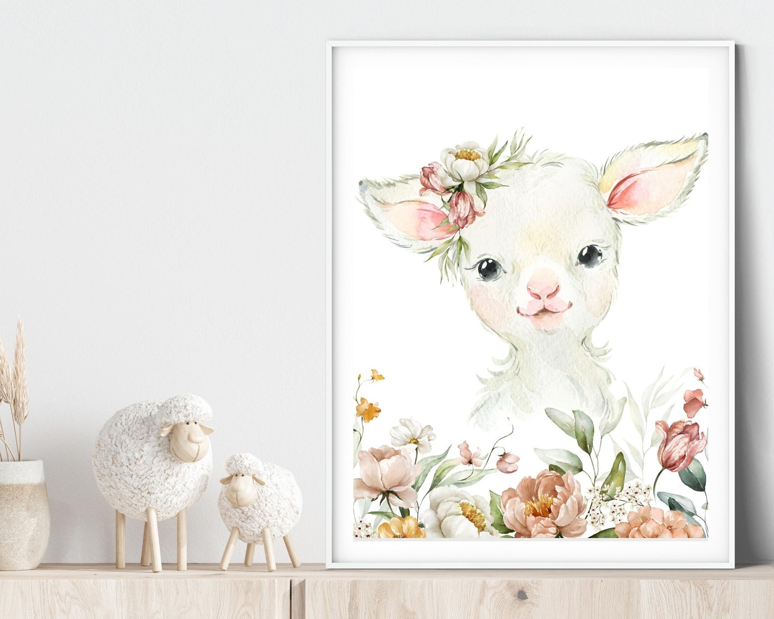 Lamb Print | Floral Lamb Art | Farm Animal Print | Nursery Animal Print ...