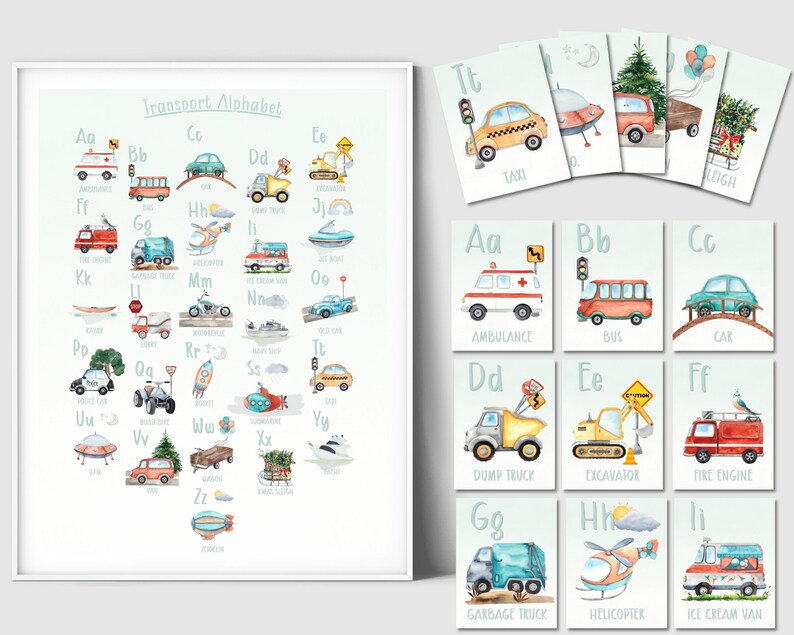 Transport Alphabet Poster, Alphabet Flash Cards | Toddler Preschool ...