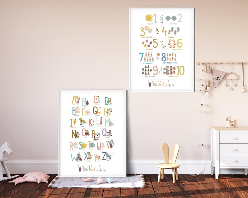 Cartel de números y alfabeto de animales boho / Impresión educativa ...