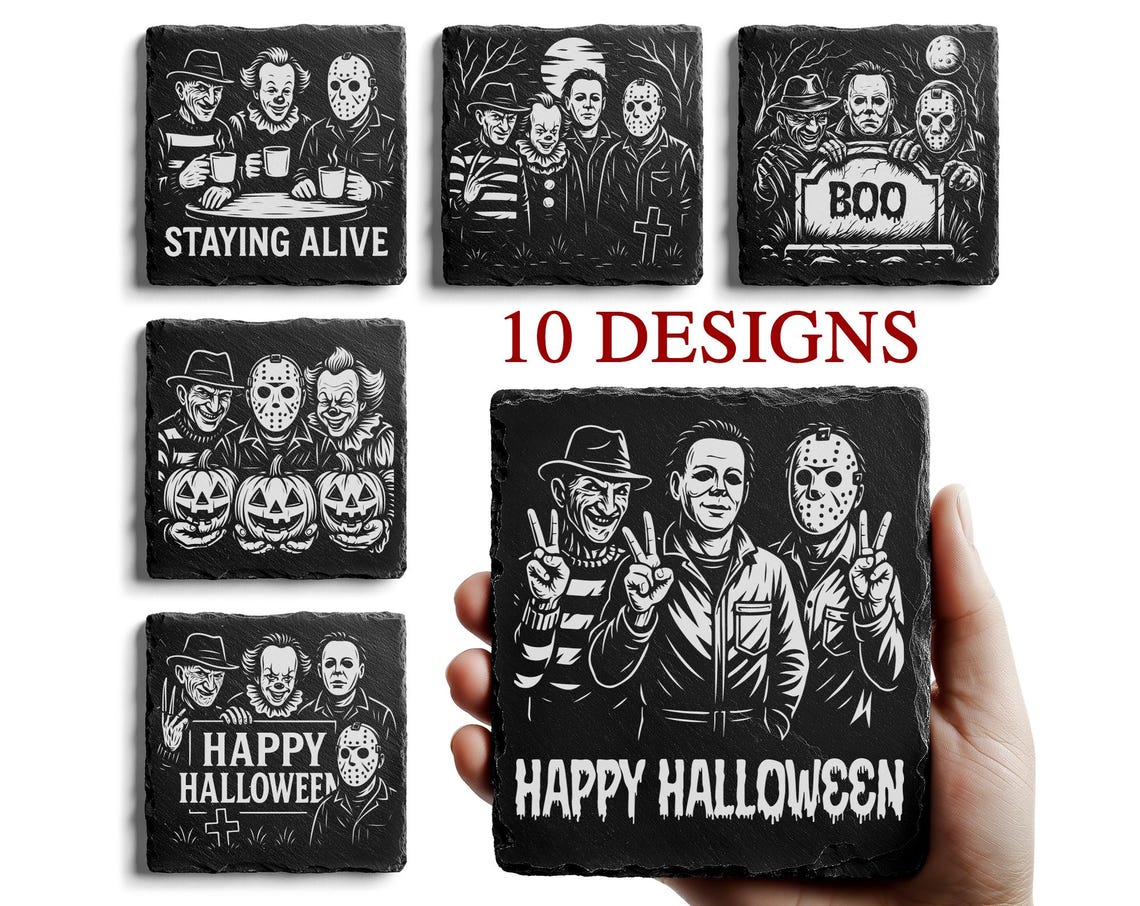 Halloween Slate Laser Coaster Files, Horror Characters Laser Engrave ...