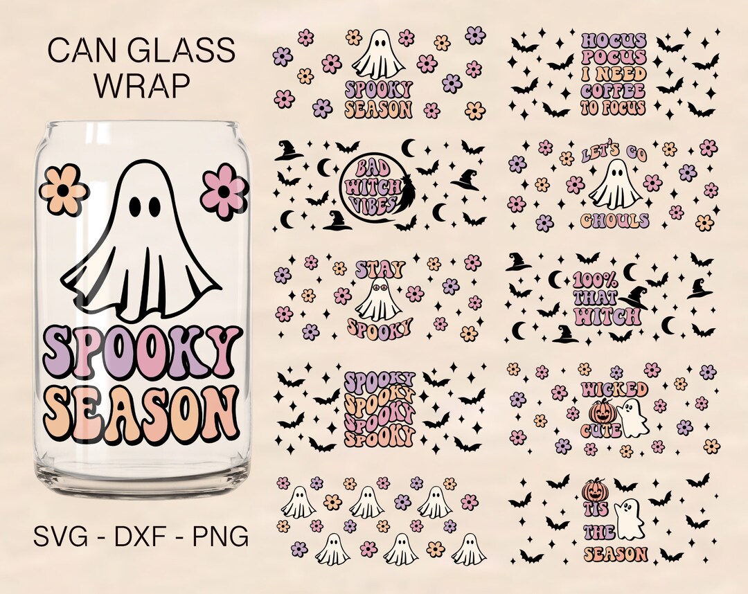 Halloween Can Glass Svg Bundle, 16oz Libbey Full Wrap Svg, Halloween ...