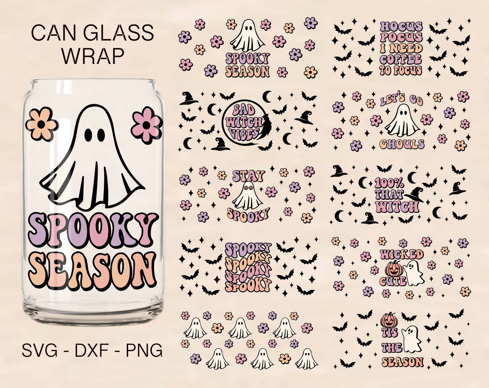 Halloween Can Glass Svg Bundle 16oz Libbey Full Wrap Svg - Etsy