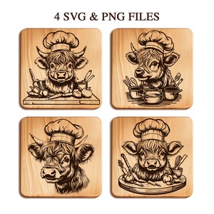 Cooking Highland Cow Cutting Board Svg, Coffee Coasters Svg, Cow Png ...