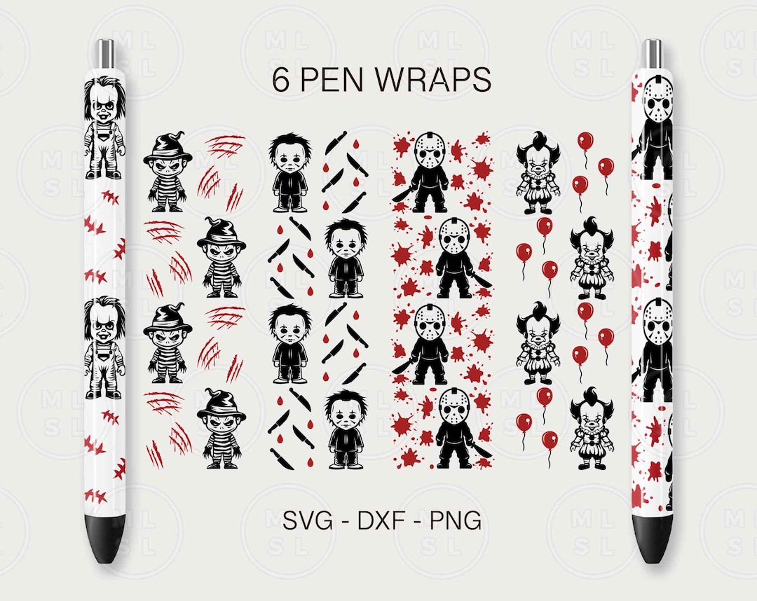 Horror Characters Pen Wrap Svg, Horror Pen Wrap, Scary Movie Pen Wrap ...