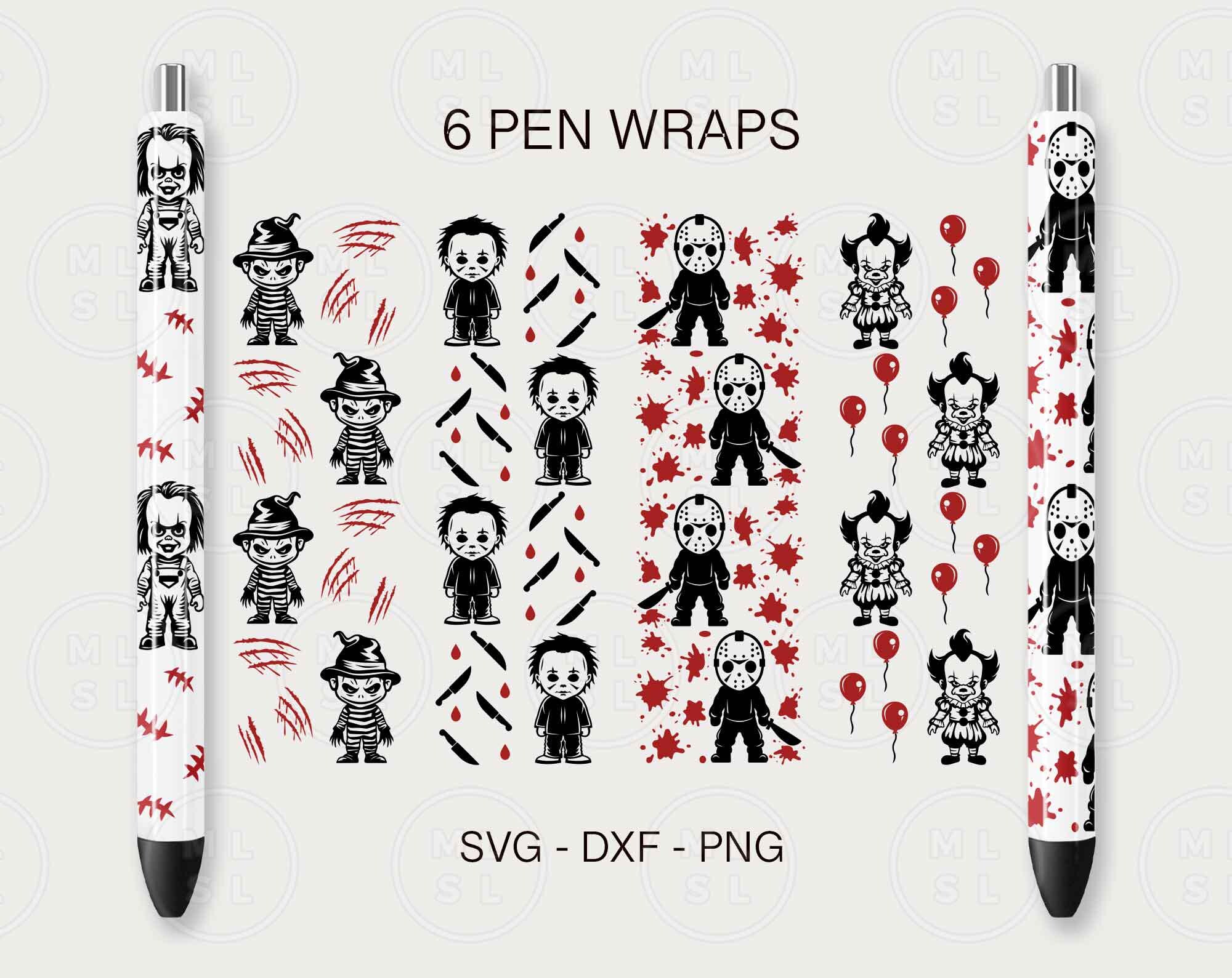 Horror Characters Pen Wrap Svg, Horror Pen Wrap, Scary Movie Pen Wrap ...