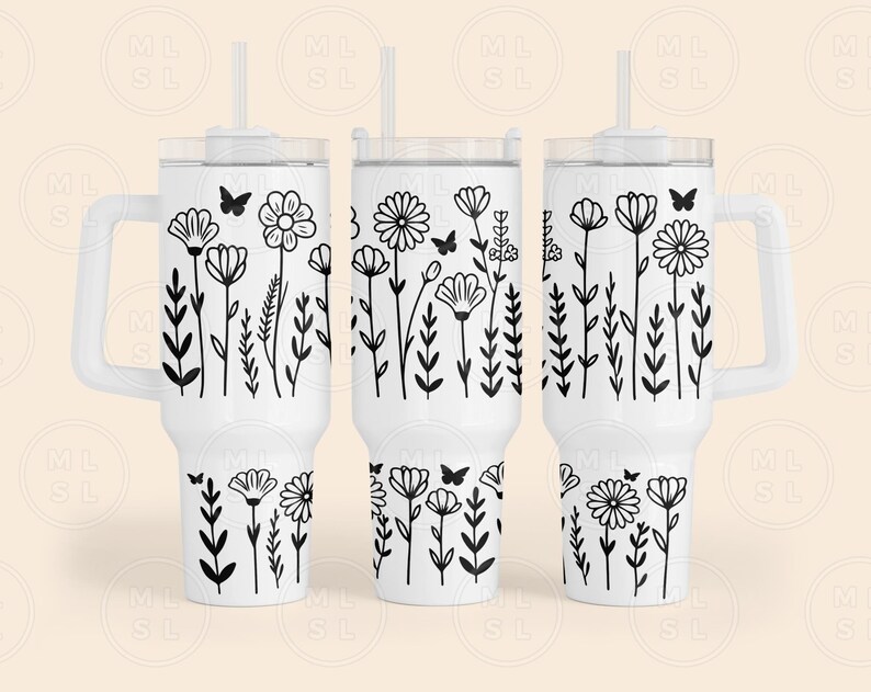 Wildflowers Flowers 40oz Tumbler Svg Bundle, Spring 40oz Tumbler Wrap ...