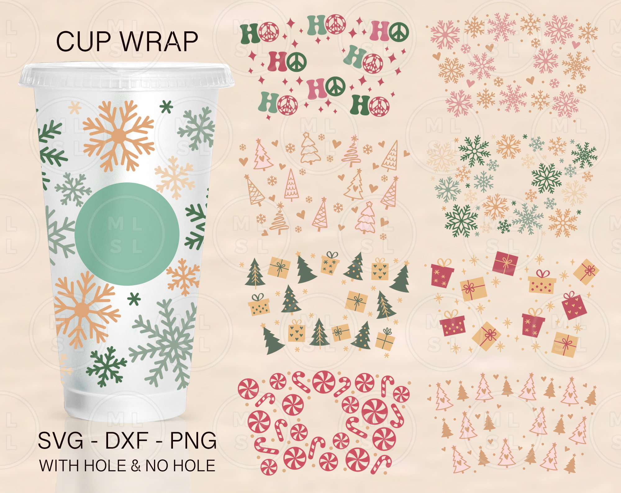 Christmas Cup Wrap Bundle Pack Svg Christmas Full Wrap - Etsy